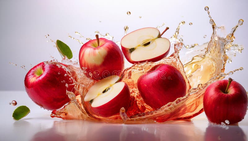 Fresh Red Apples a Few Slices and a Splash of Fresh Red Apples Juice ...
