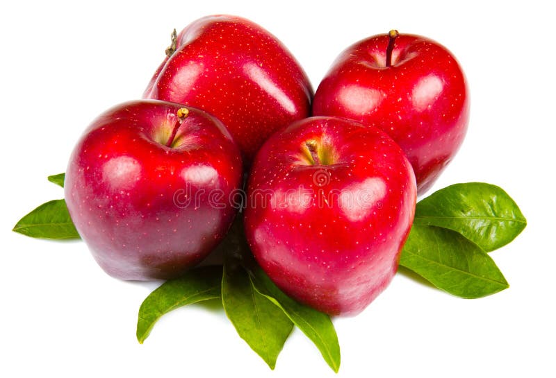Fresh Red Apples with Leaves Stock Photo - Image of dessert, juicy ...