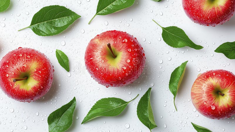 Fresh Red Apples with Water Drops Pattern, Top View Stock Image - Image ...