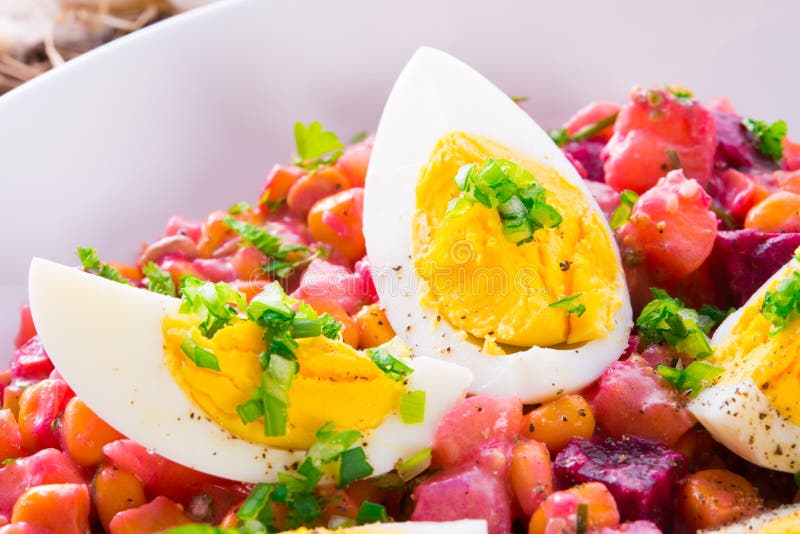Red beet salad with egg stock image. Image of appetizer - 29894853