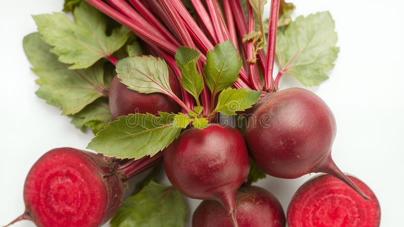 Fresh Red Beets with Green Leaves on a White Background Stock ...