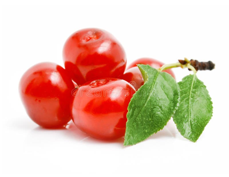 Fresh Red Cherries with Green Leaves Stock Photo - Image of vitamins ...