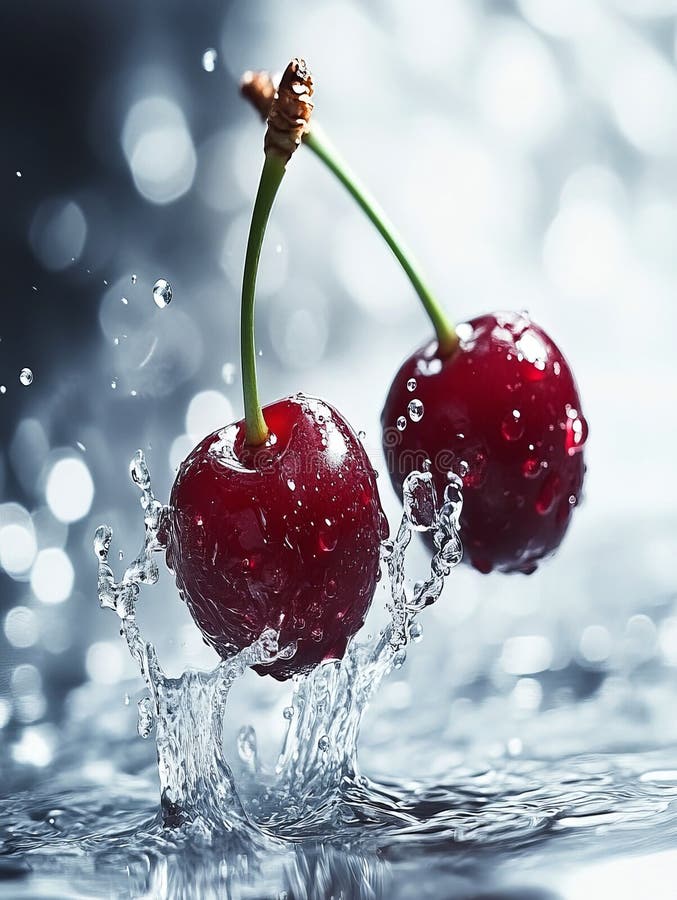 Fresh Red Cherries Splashing in Water Stock Photo - Image of fresh ...