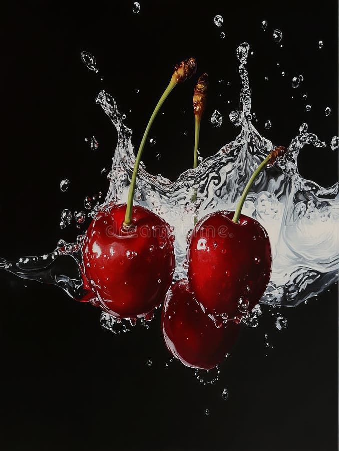 Fresh Red Cherries Splashing in Water Stock Photo - Image of splash ...