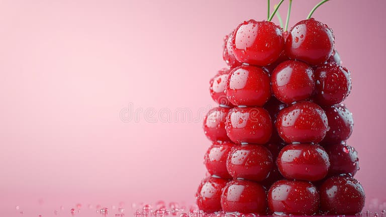 Fresh Red Cherries Stacked in Glistening Pyramid Stock Illustration - Illustration of pink, ripe ...