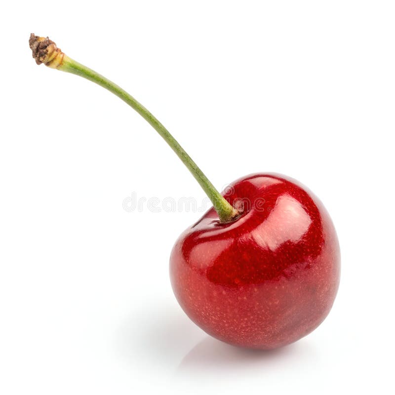 Fresh Red Cherry with a Stem Isolated on White Background Stock ...