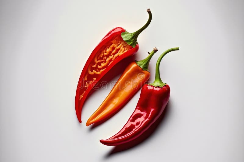 Fresh Red Chili Peppers Set Off Against a White Background Stock ...