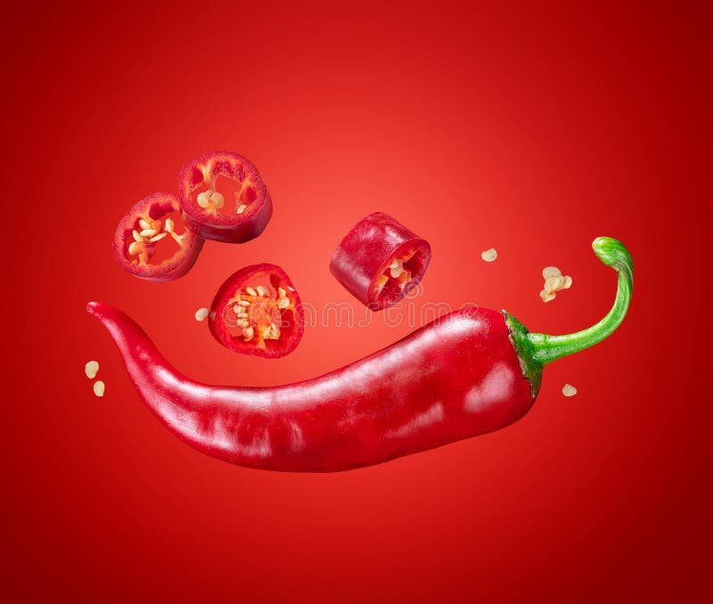 Fresh Red Chilli Pepper and Cross Sections of Chilli Pepper with Seeds ...