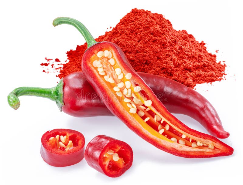 Fresh Red Chilli Pepper and Cross Sections of Chilli Pepper with Seeds ...