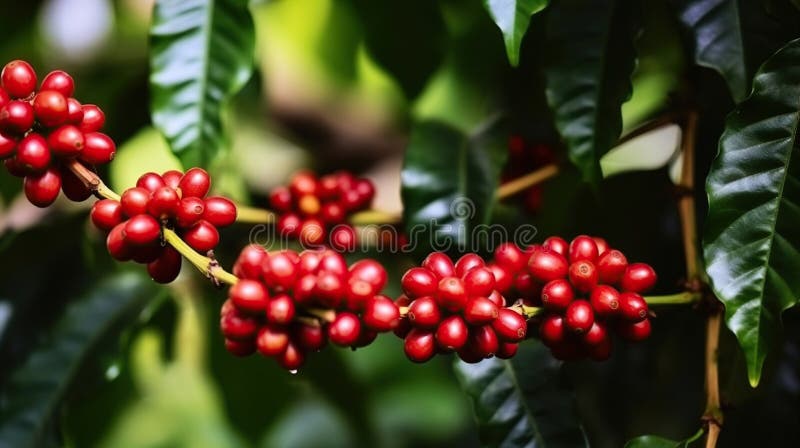 Fresh Red Coffee, Red Cherry Coffee Bean - Tree Coffee. Generative AI ...