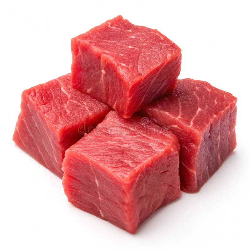 Fresh Red Cube Meat Isolated on White Background Stock Illustration ...