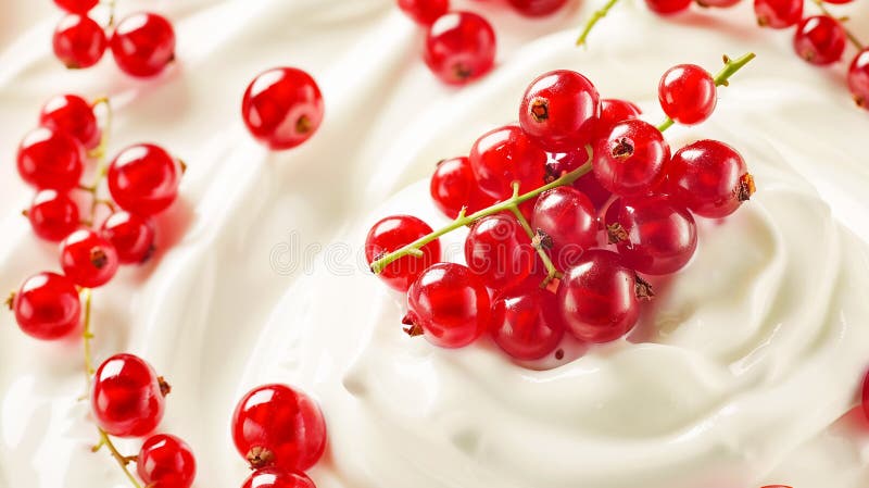 Fresh Red Currants in Creamy Yoghurt. Various Dairy Products ...
