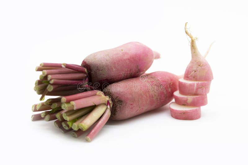 Fresh Red Daikon Radishes Slices Isolated on White Background Stock ...