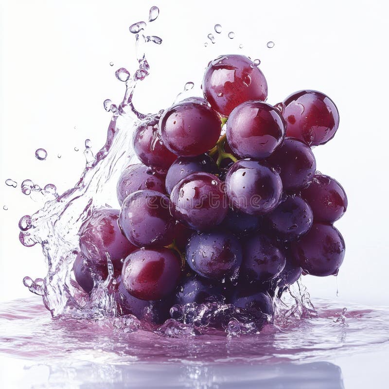 Fresh Red Grapes with Juice Splash on White Background Stock ...