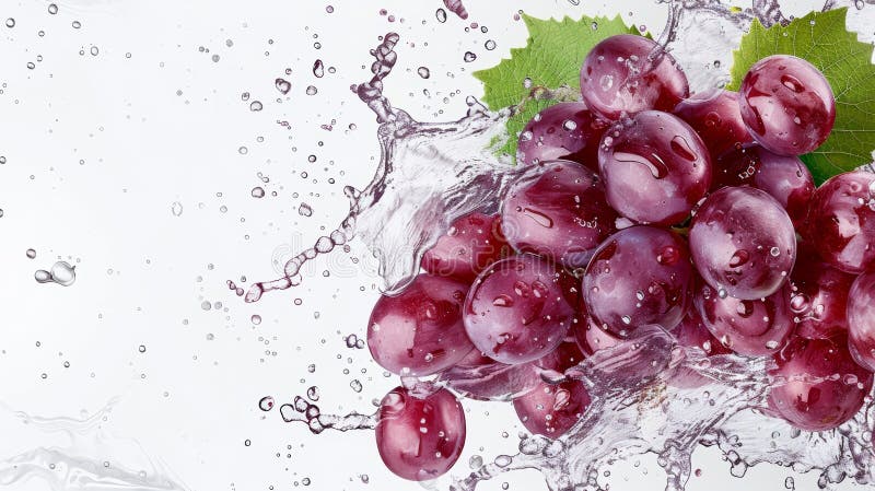 Fresh Red Grapes Splash in Water with Green Leaf, Capturing the Essence ...