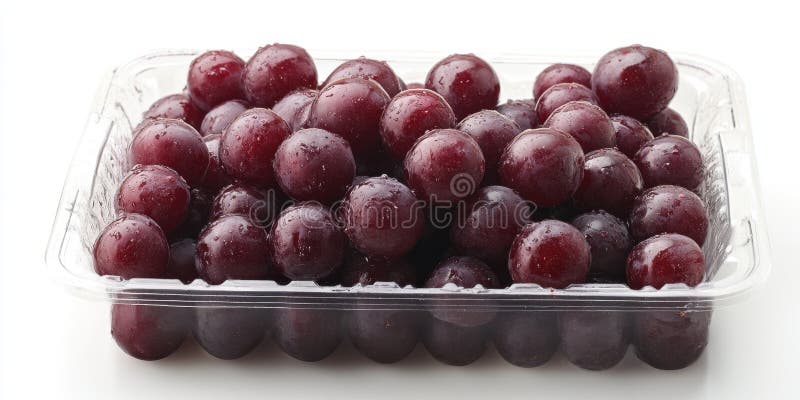 Fresh Red Grapes in a Transparent Plastic Container with Water Droplets ...