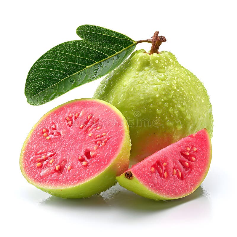 Fresh Red Guava Fruit with Leaf Slices Stock Illustration ...