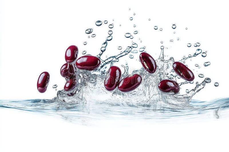 Fresh Red Kidney Beans Splashing into Water on White Background Stock ...