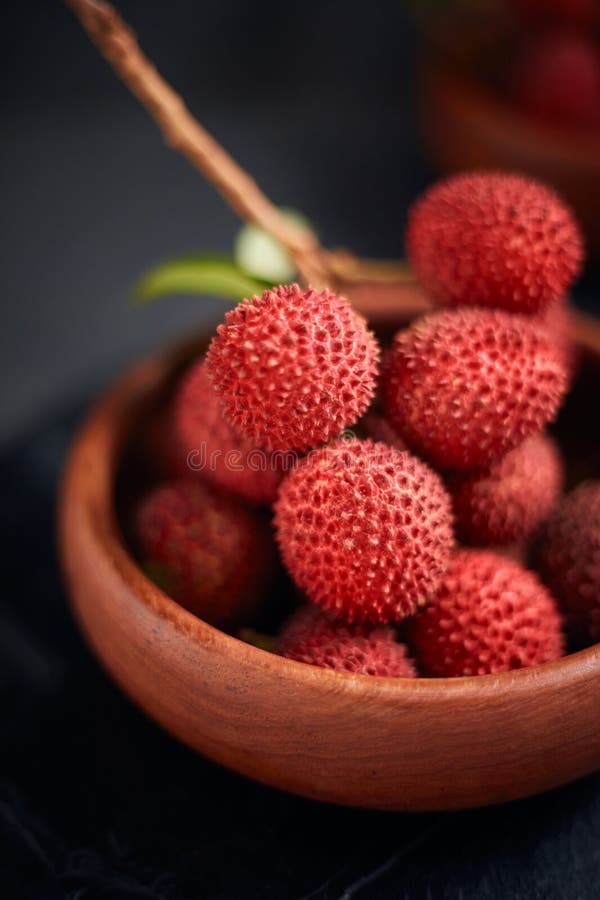 Fresh Red Lychee Fruits with Leaves Stock Image - Image of copy, flat ...