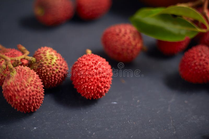 Fresh Red Lychee Fruits with Leaves Stock Image - Image of food, fruits ...