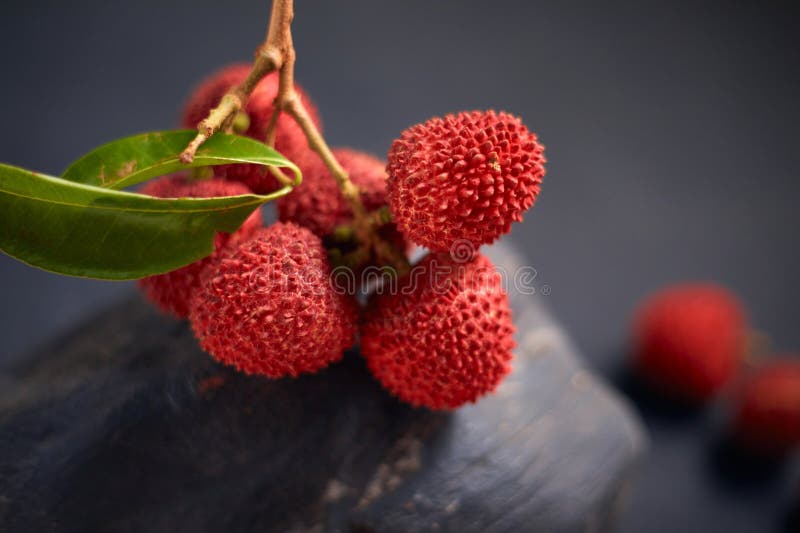 Fresh Red Lychee Fruits with Leaves Stock Photo - Image of exotic, diet ...