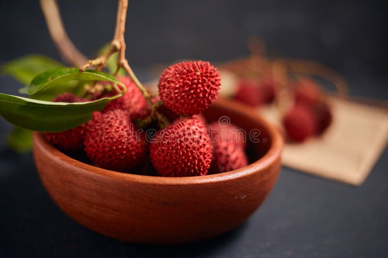 Fresh Red Lychee Fruits with Leaves Stock Photo - Image of fresh, food ...