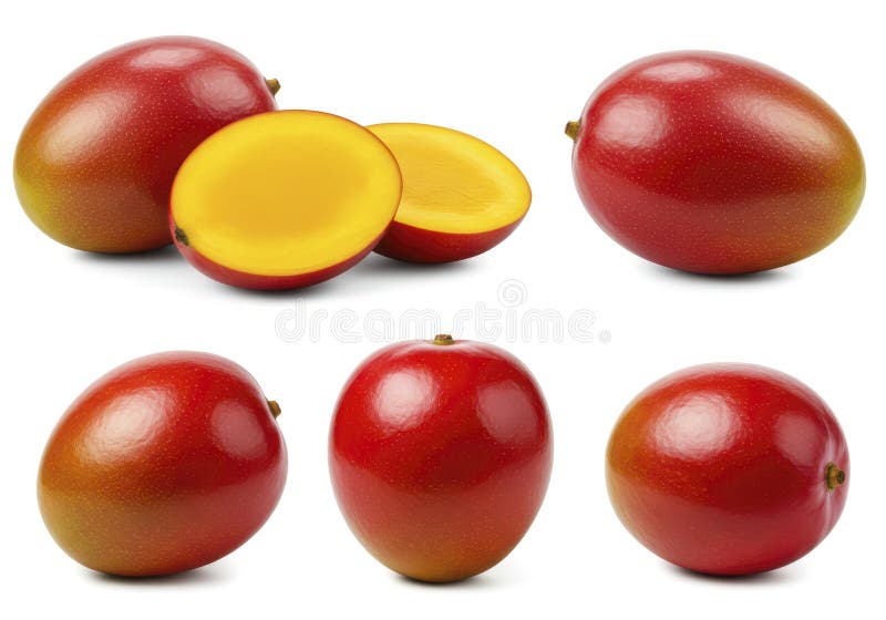 Fresh Red Mangoes Multiple Views Isolated on White Background Tropical ...