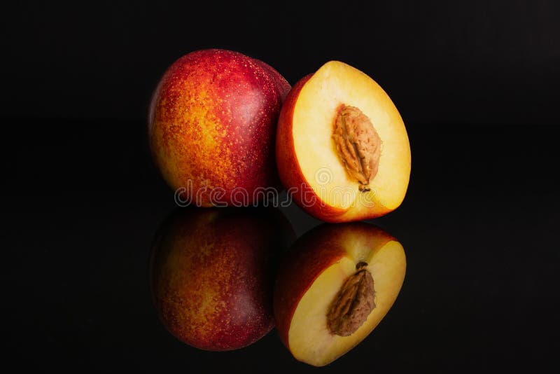 Fresh Red Nectarine Isolated on Black Glass Stock Image - Image of fine ...