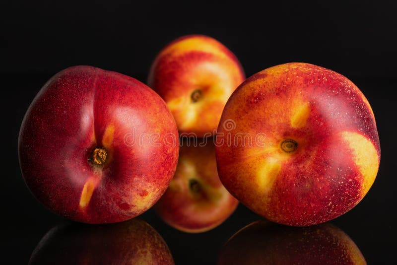 Fresh Red Nectarine Isolated on Black Glass Stock Image - Image of ...