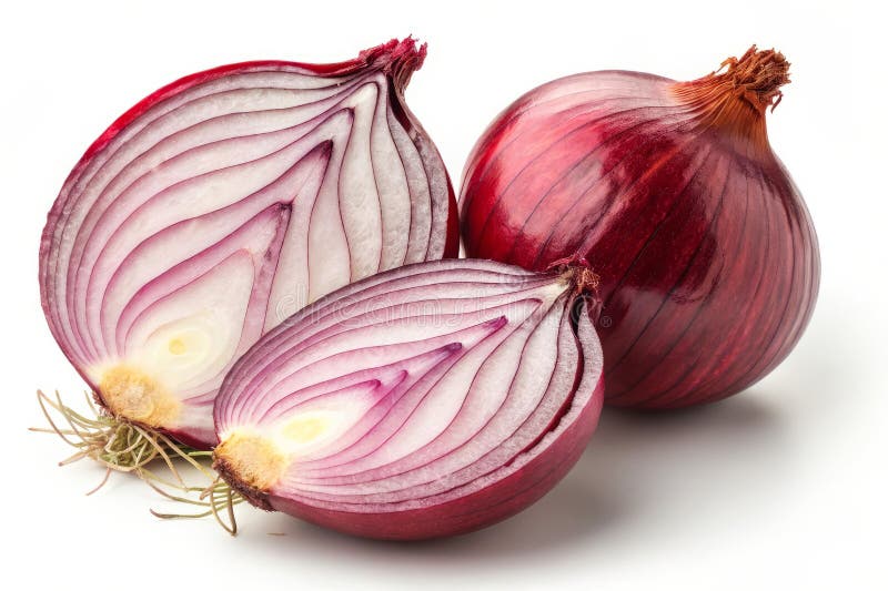Fresh Red Onion Cut in Half on a White Background with Cross-Section ...