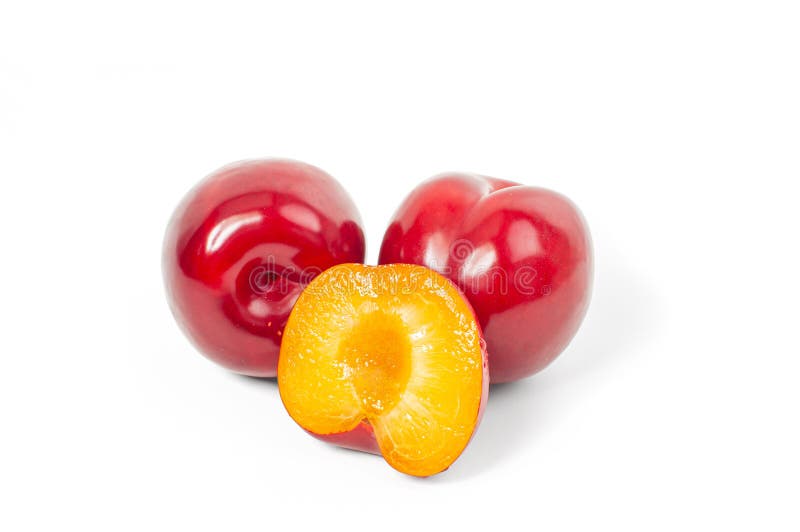 Fresh Red Plums on White Background Stock Image - Image of healthy ...