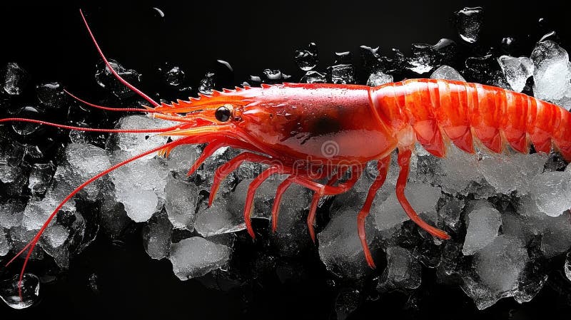 Fresh Red Prawn on Ice with Black Background for Seafood Restaurant ...