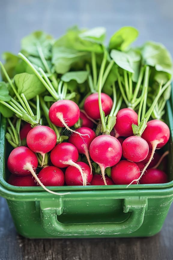 Fresh Red Radishes in Green Container Stock Image - Image of vegetables ...