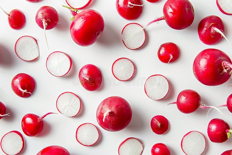 Fresh Red Radishes and Slices on White Background Stock Illustration ...