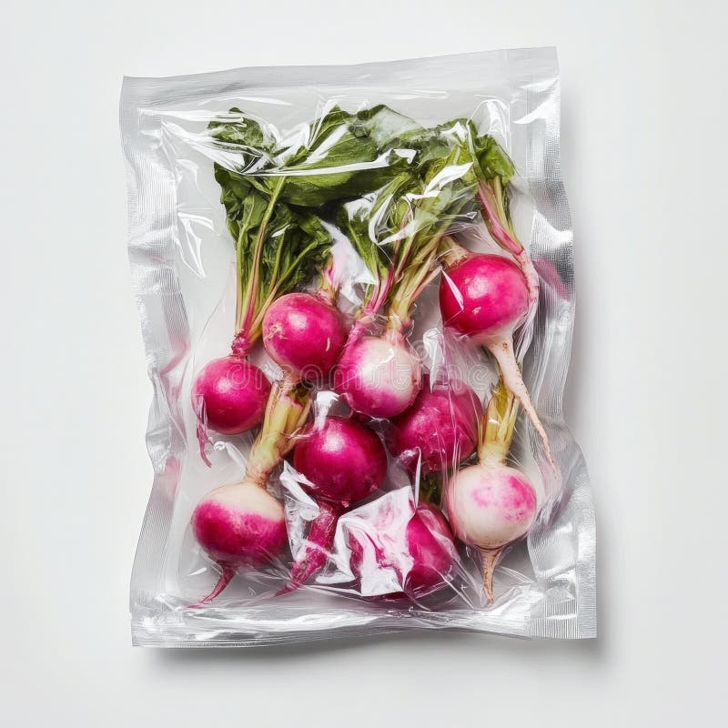 Fresh Red Radishes in Vacuum-sealed Packaging on White Background Stock ...