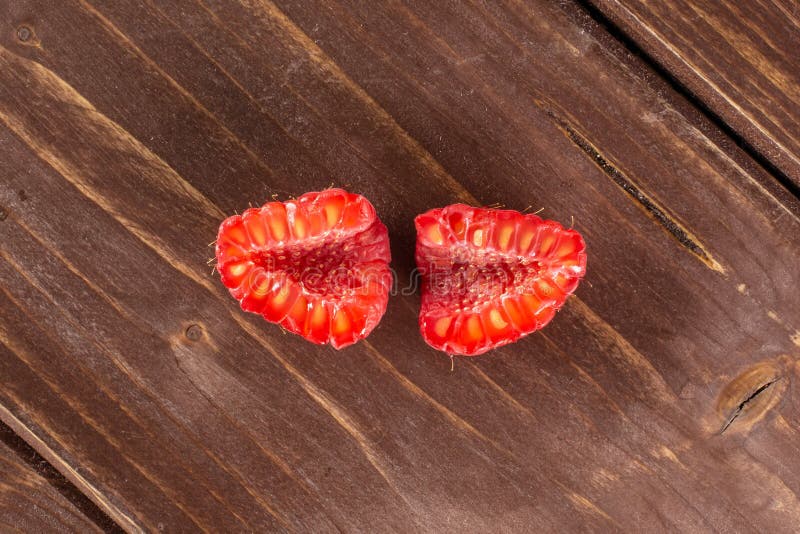 Fresh Red Raspberry on Brown Wood Stock Image - Image of hollow ...