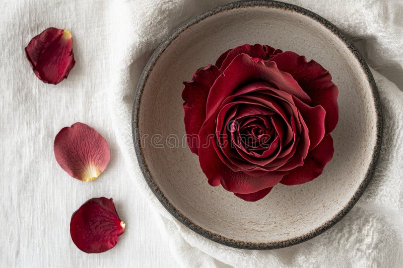 Fresh Red Roses in Full Bloom, Arranged on White Cloth from a Top ...