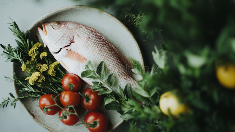 A Fresh Red Snapper Fish is Presented on a Rustic Plate. Stock Image ...