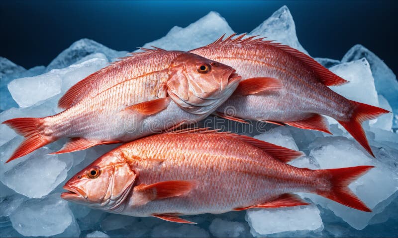 Fresh red snapper on ice stock illustration. Illustration of recipe ...