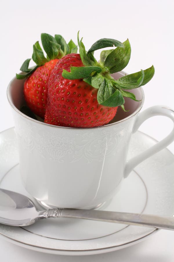 Fresh Red Strawberries Inside a White Teacup Stock Image - Image of ...