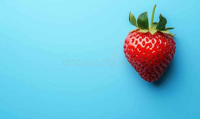 Fresh Red Strawberry Blue Background Showcasing Vibrant Color Texture ...