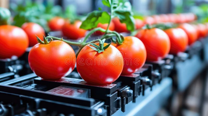 Fresh Red Tomatoes on Automated Conveyor in Modern Agricultural ...