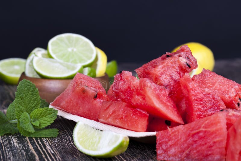 Fresh Red Watermelon Cut into Pieces Stock Photo - Image of slice ...