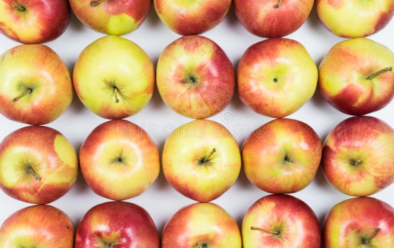 Fresh Red and Yellow Apples on White Background Full Frame. Stock Photo ...