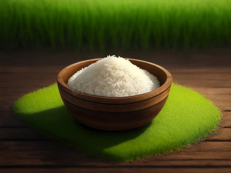 Fresh Rice in a Bowl on Wooden Floor, Generative AI Illustration Stock ...