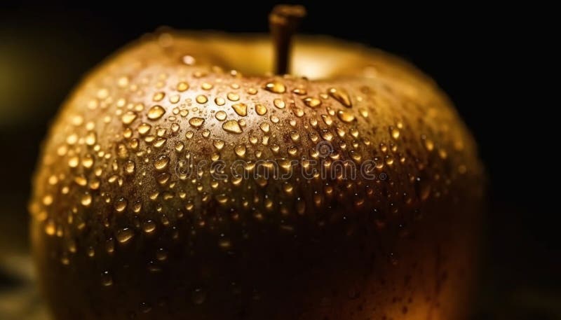 Fresh, Ripe Apple Drops with Dew on Shiny, Wet Surface Generated by AI ...