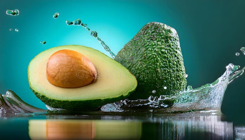Fresh Ripe Avocado, Slices Cut and Avocado Juice Splash Stock ...