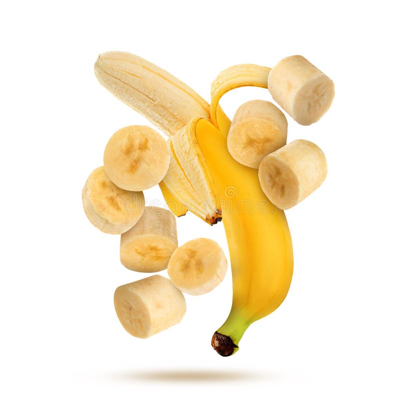 Fresh Ripe Bananas Falling on White Background Stock Image - Image of ...