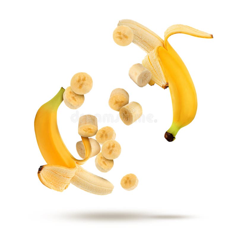 Fresh Ripe Bananas Falling on White Background Stock Image - Image of ...