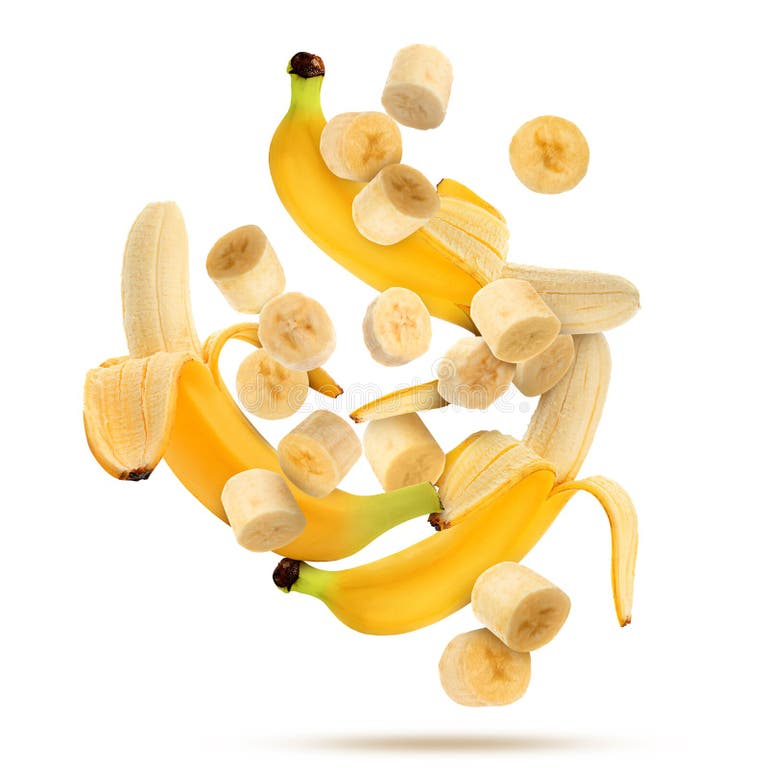 Fresh Ripe Bananas Falling on White Background Stock Image - Image of ...